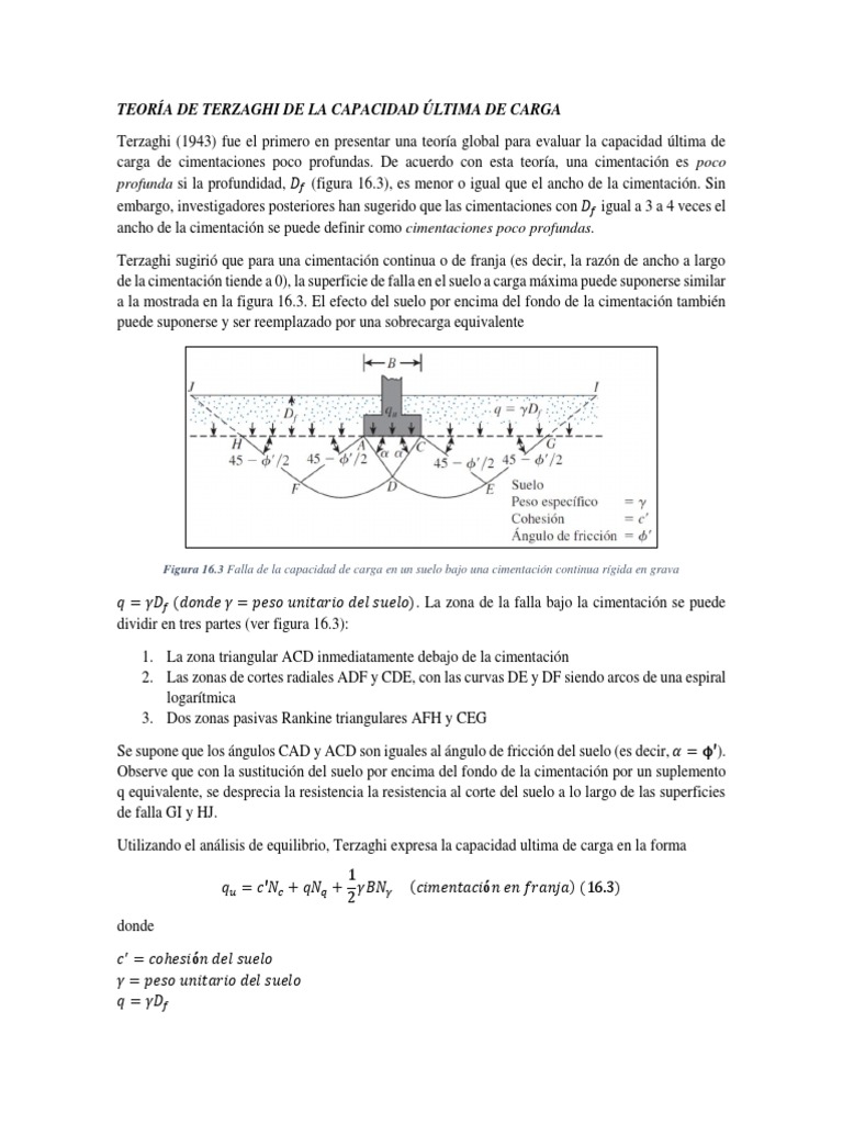 Teoría de Terzaghi de La Capacidad Última de Carga | Fundación ...