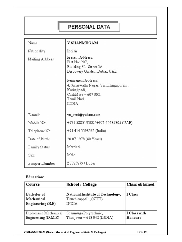 CV For Static Equipment Design Engineer | PDF | Specification ...