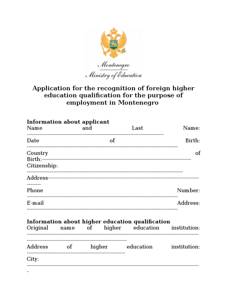 Application Form For Recognition of Foreign Higher Education ...