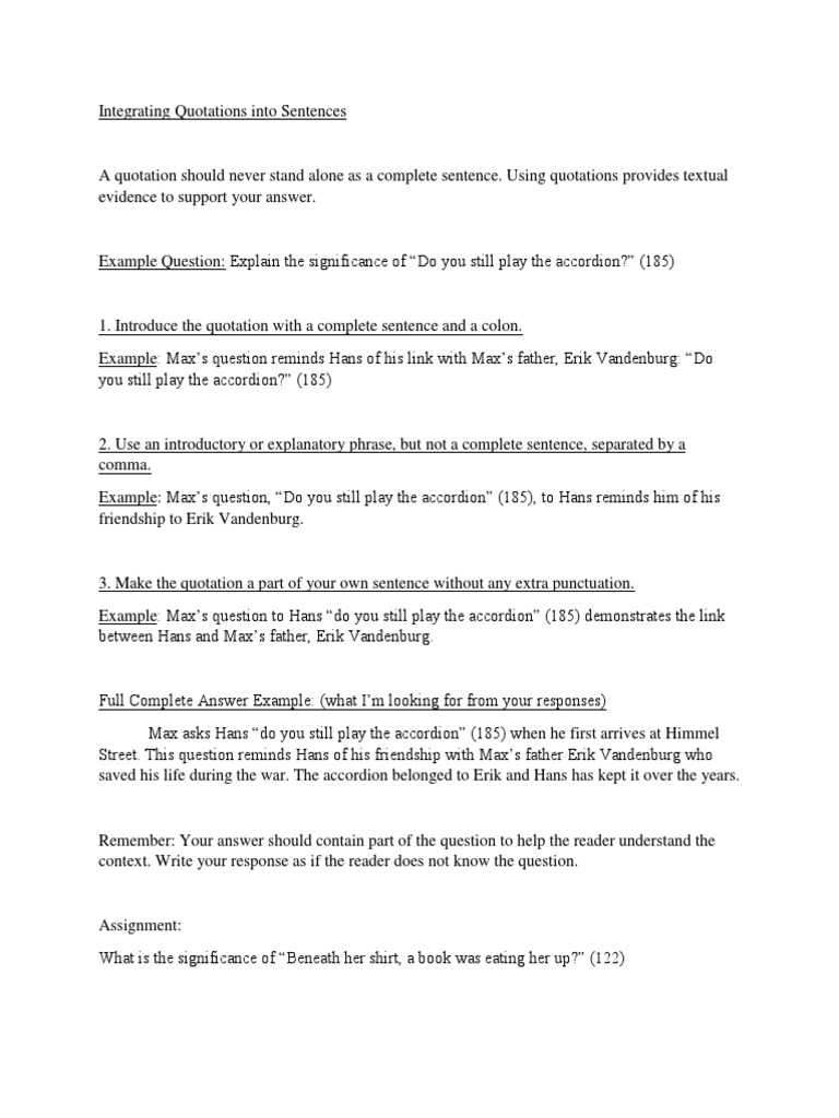 Integrating Quotations Into Sentences | PDF