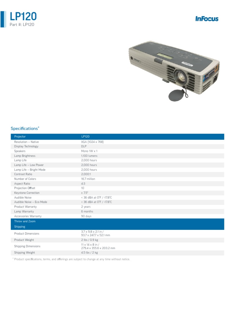 LP120 Projector Specifications Overview | PDF