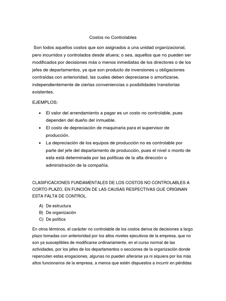 Costos Controlables y No Controlables | PDF | Depreciación | Salario