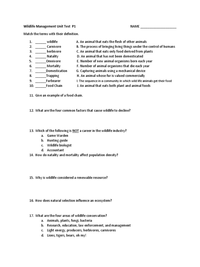 Wildlife Management Unit Test | PDF | Wildlife | Species