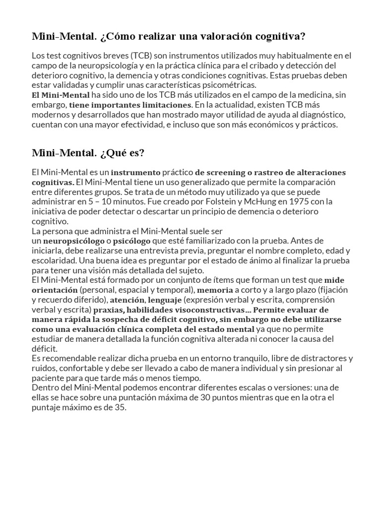 Mini Mental | PDF | Memoria | Neuropsicología