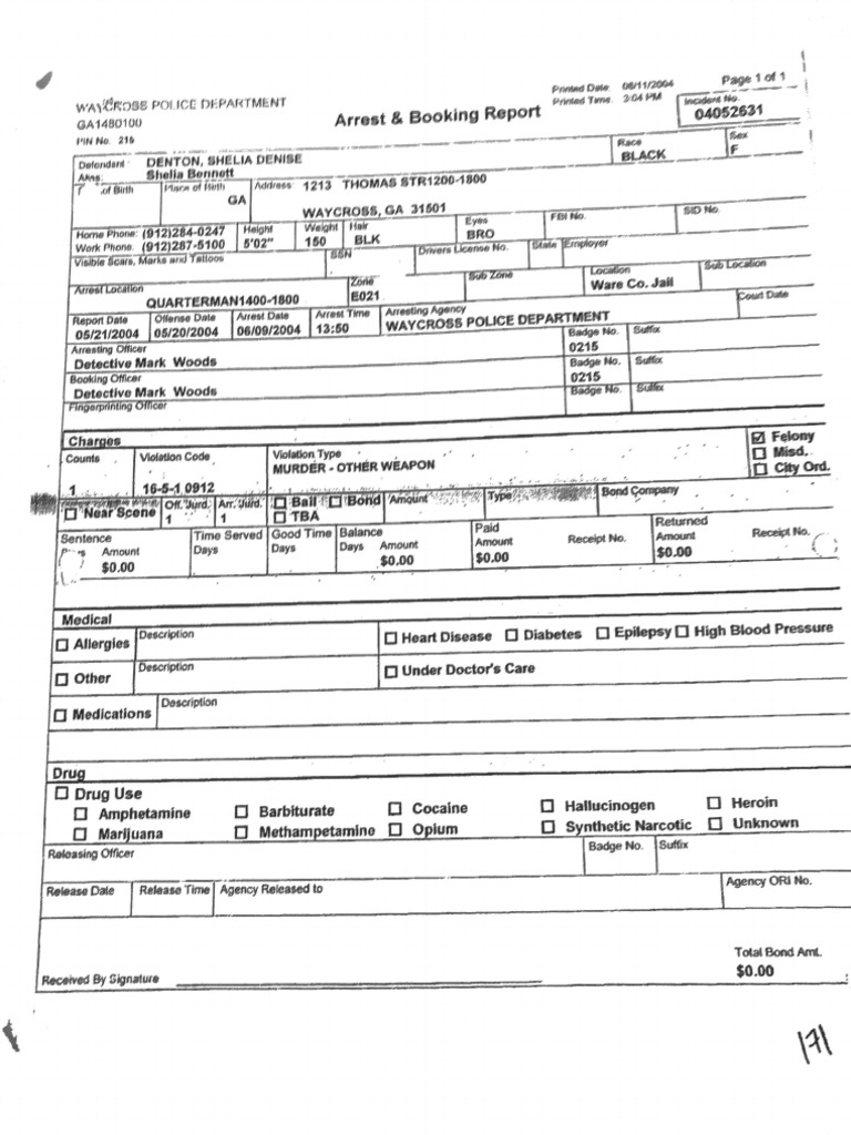 Arrest Warrant and Police Report For Sheila Denton | PDF