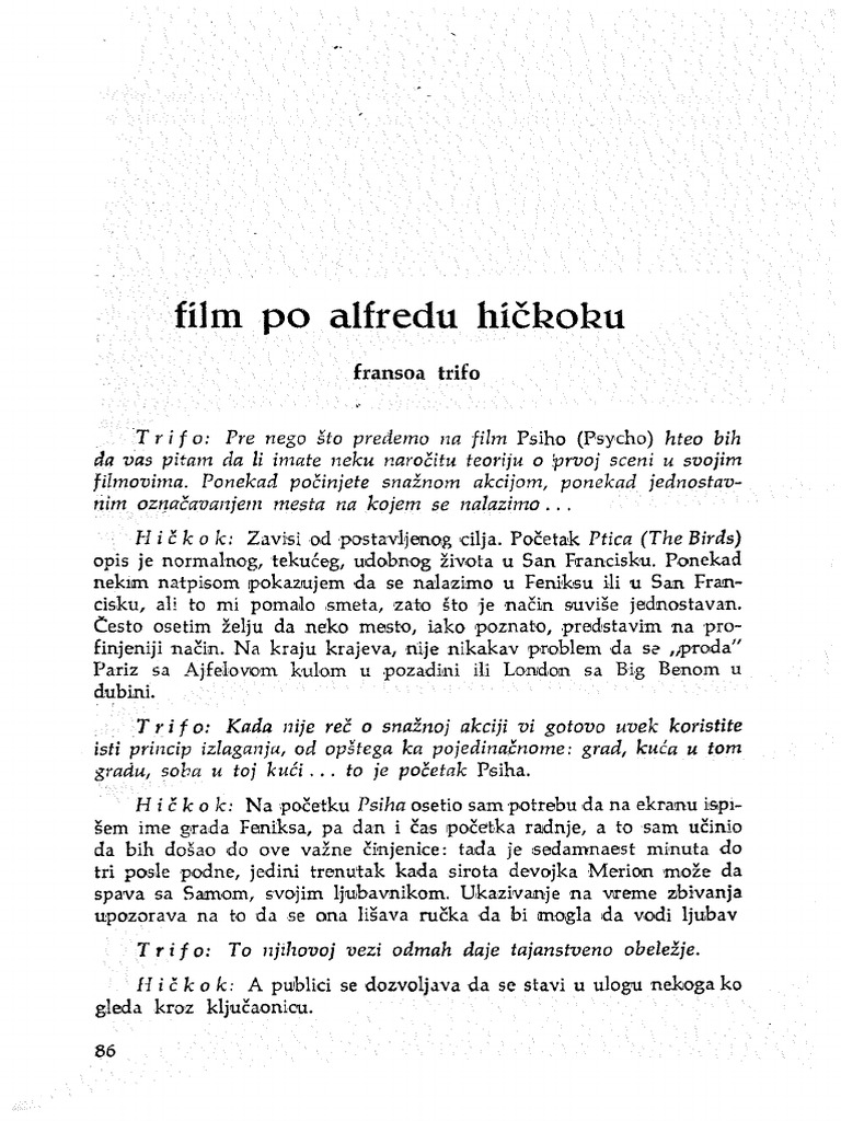 HIČKOK Film Po Alfredu Hičkoku - Trifoov Razgovor Sa Hičkokom | PDF