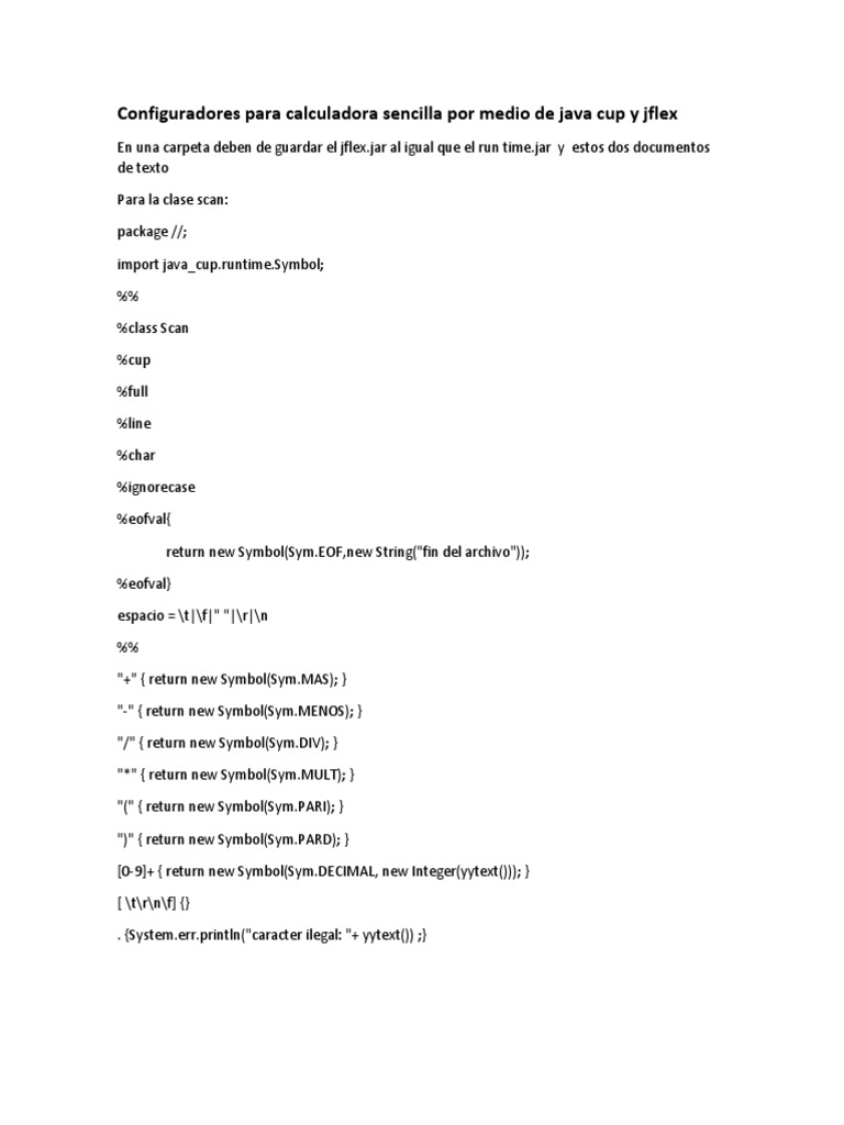 Calculadora Con Jflex y Javacup | PDF | Computación concurrente | Texto