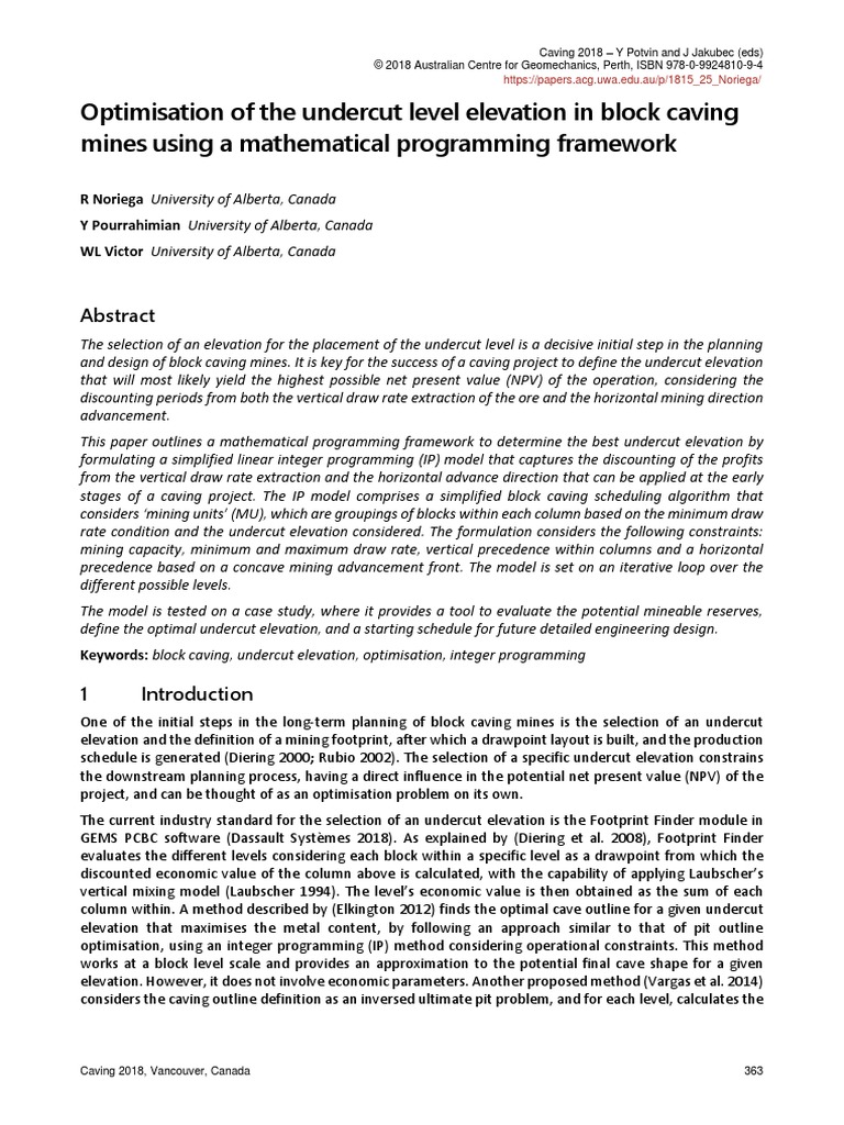 Optimisation of The Undercut Level Elevation in Block Caving Mines Using A Mathematical ...