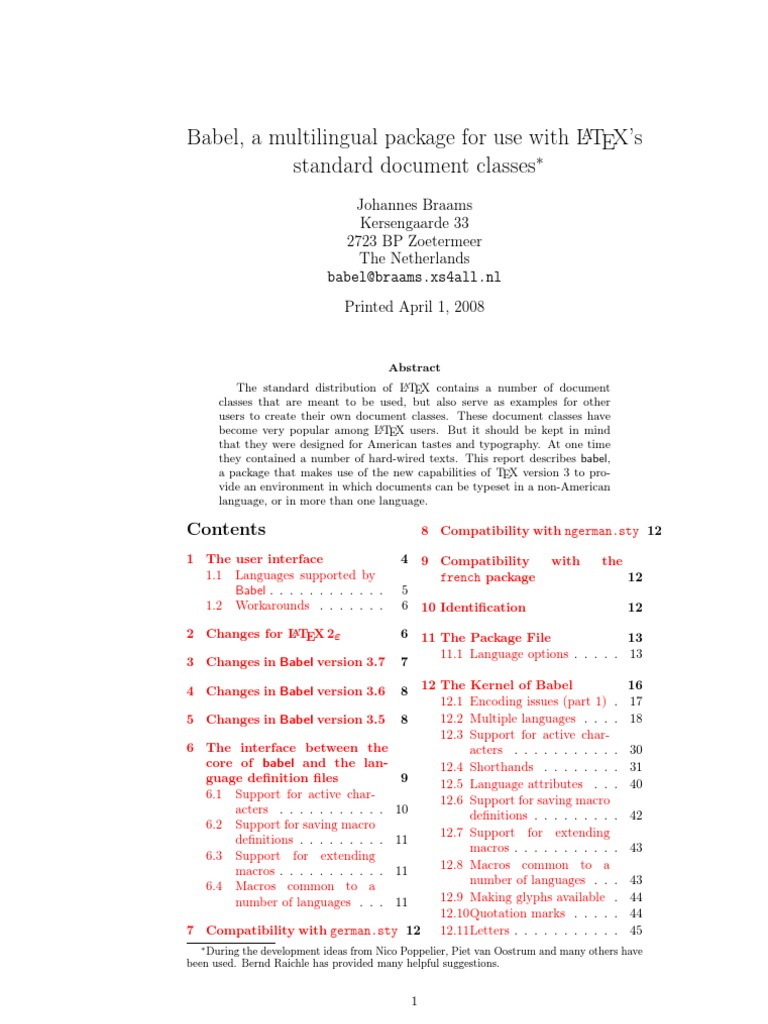 Babel, A Multilingual Package For Use With LATEX's | PDF | Te X | Macro ...