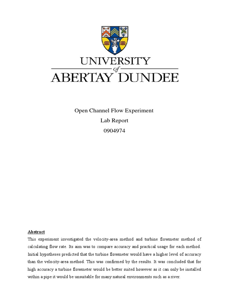 OpenChannel Flow Lab Report | PDF | Flow Measurement | Experiment