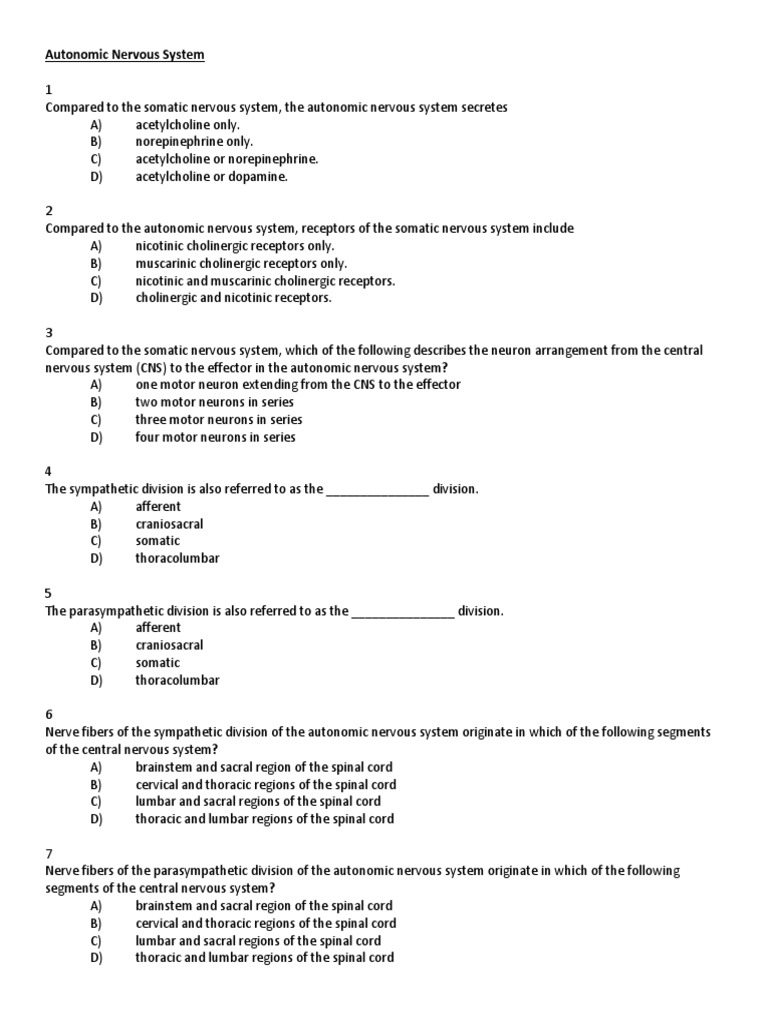 Autonomic Nervous System | PDF | Autonomic Nervous System | Acetylcholine
