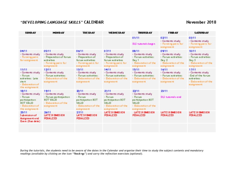 "Developing Language Skills": Calendar November 2018 | PDF | Behavior ...