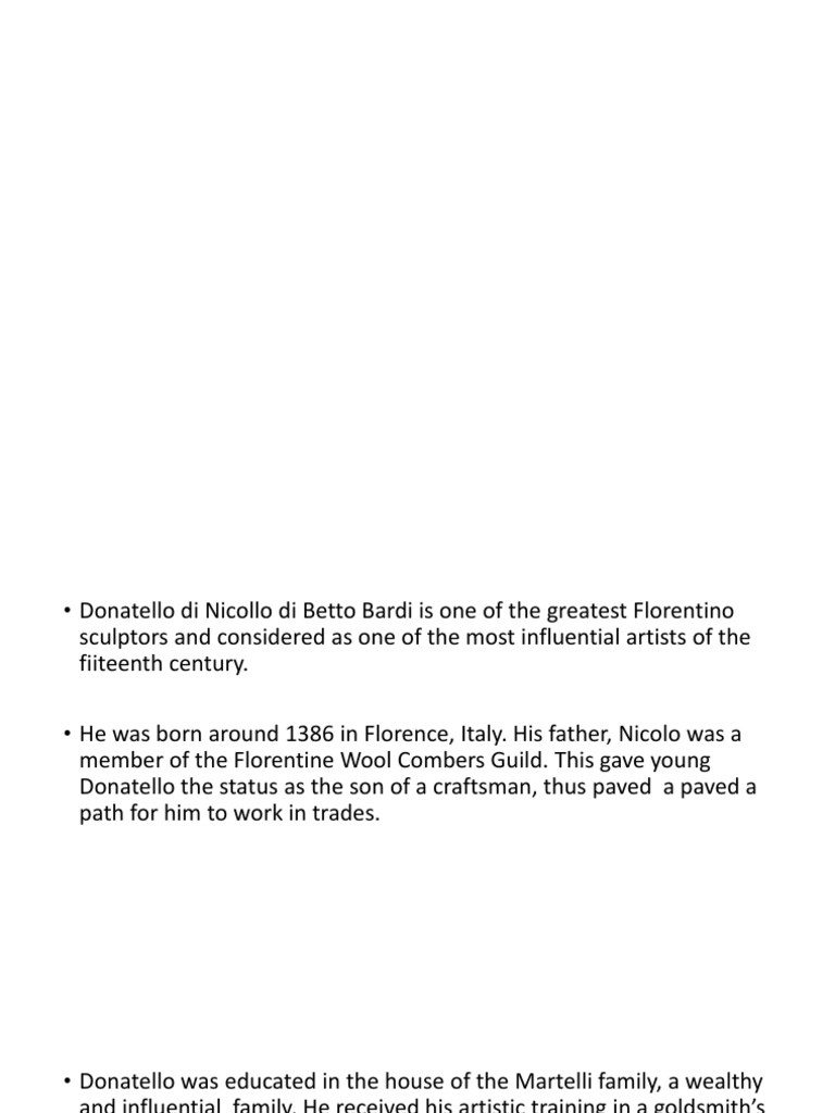 Donatello: Key Contributions to Renaissance | PDF | Sculpture | Art Media