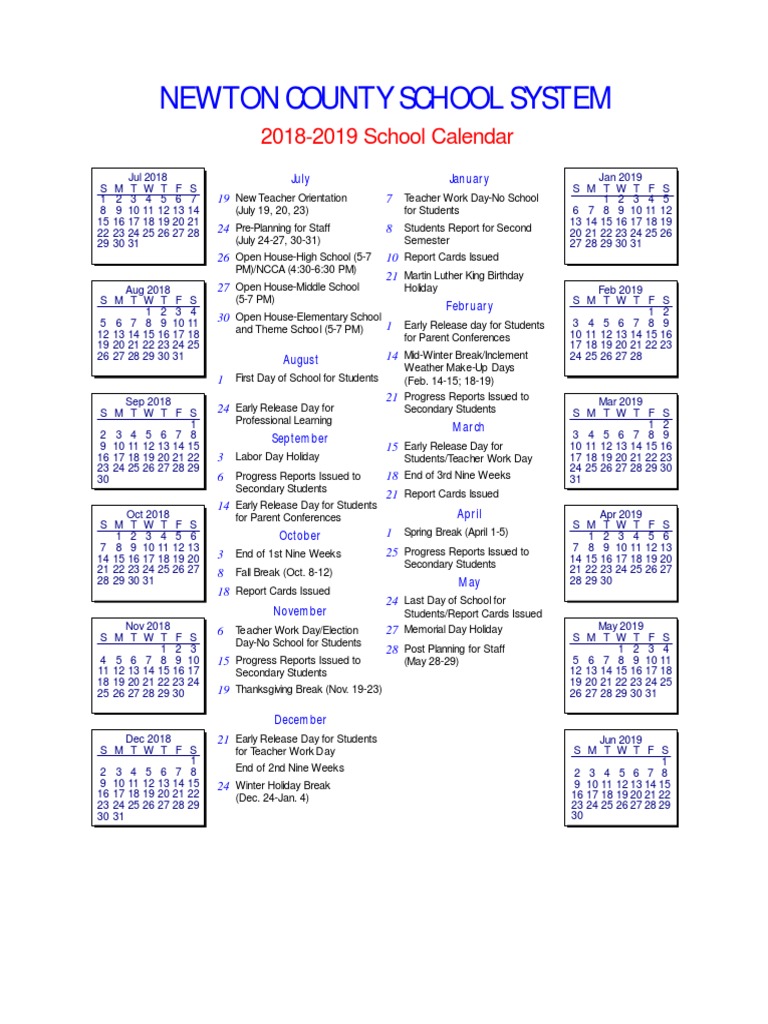 2018-2019 School Calendar Overview | PDF | Holidays | Observances