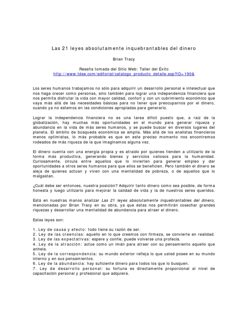 Las 21 Leyes Absolutamente Inquebrantables Del Dinero PDF | PDF