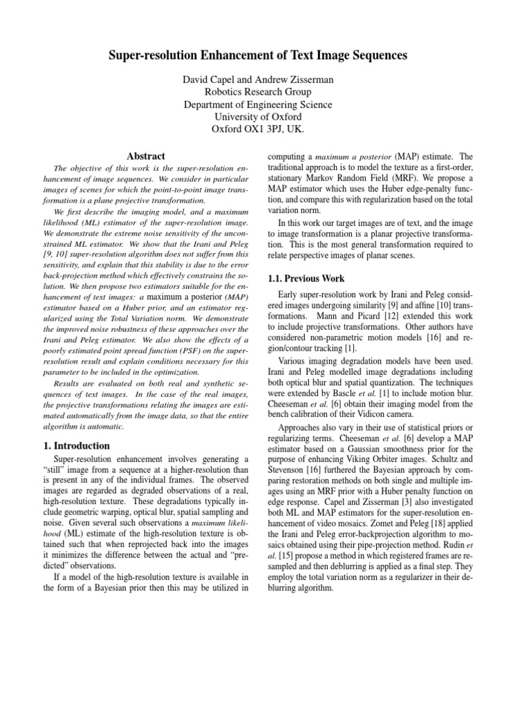 Super-Resolution Enhancement of Text Image Sequences. | PDF | Normal ...