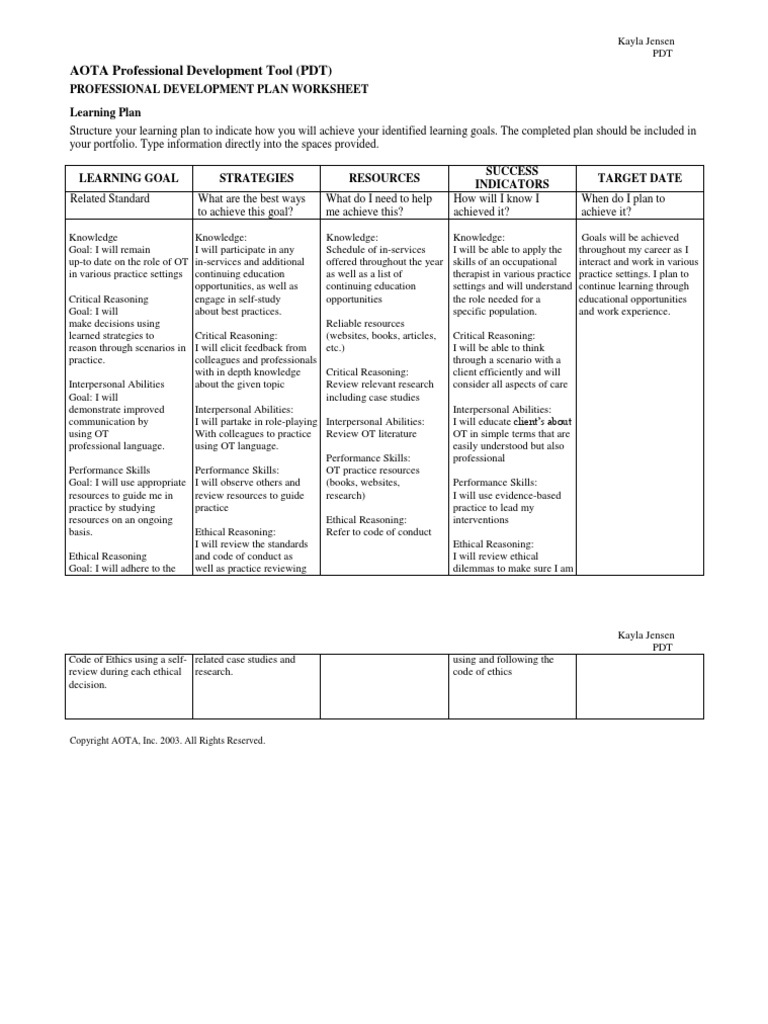 Professional Development Tool (PDT) | PDF | Goal | Reason