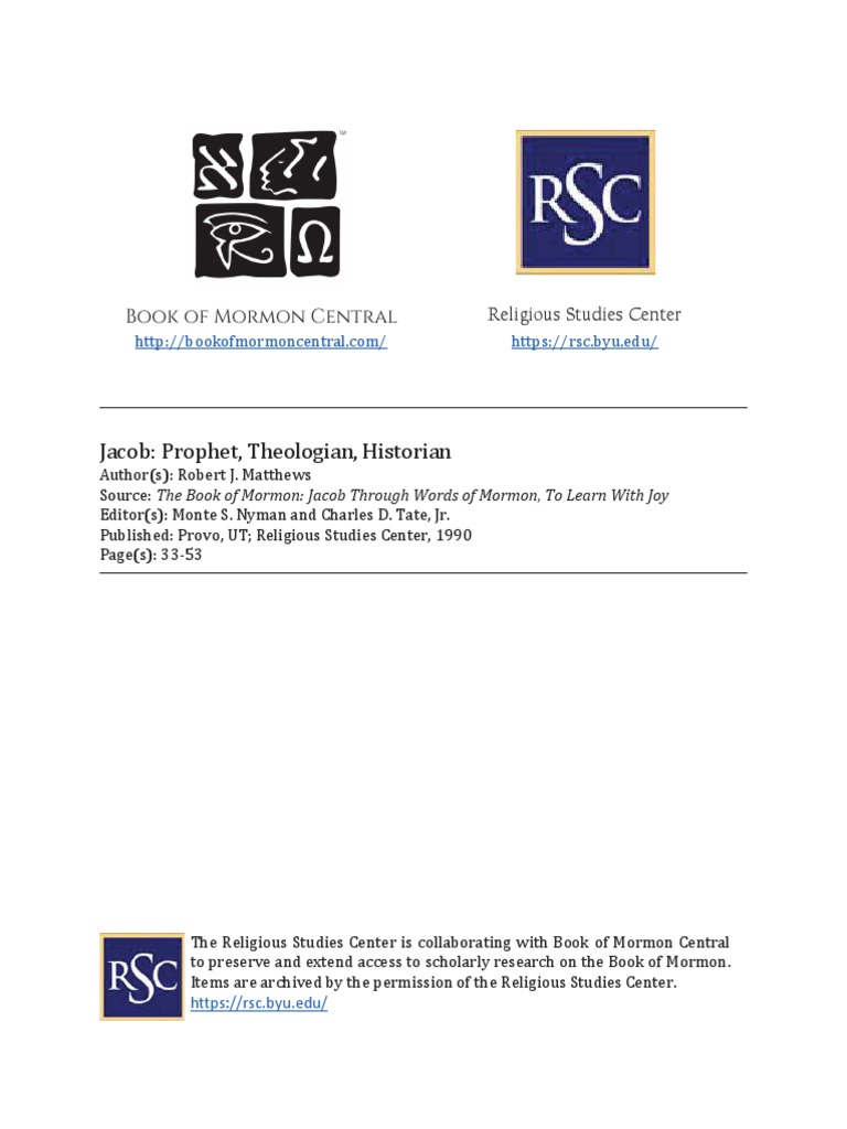 02 Robert J. Matthews Jacob 1990 | PDF | Aaron | Book Of Mormon