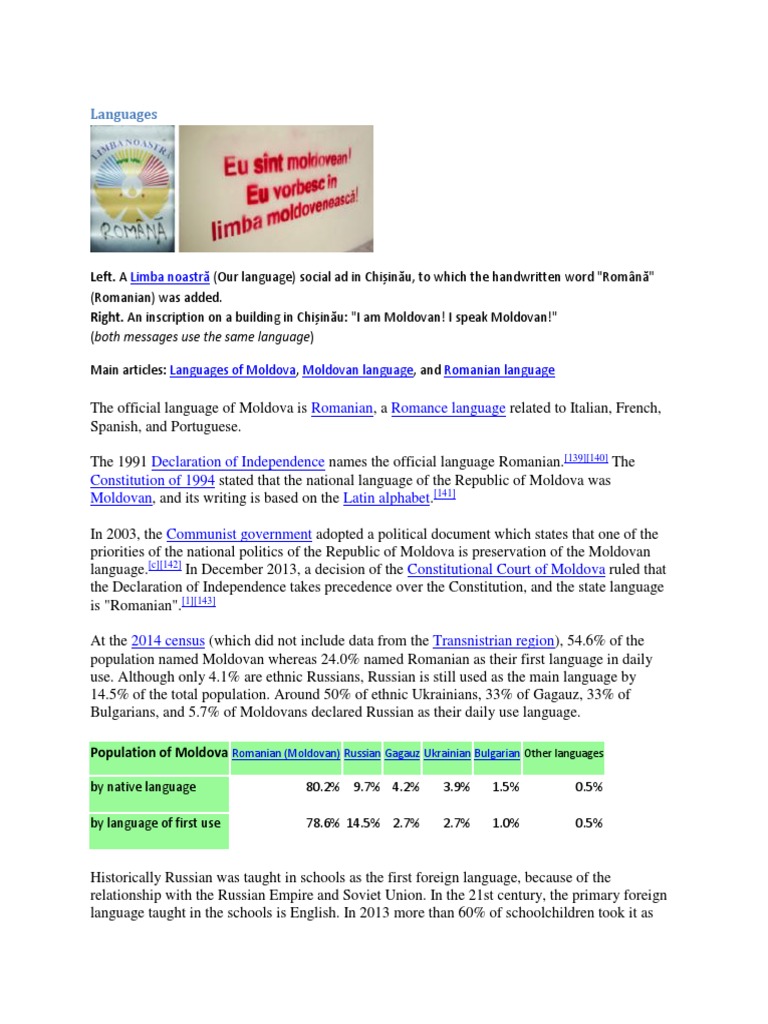 Languages of Moldova: Romanian & More | PDF