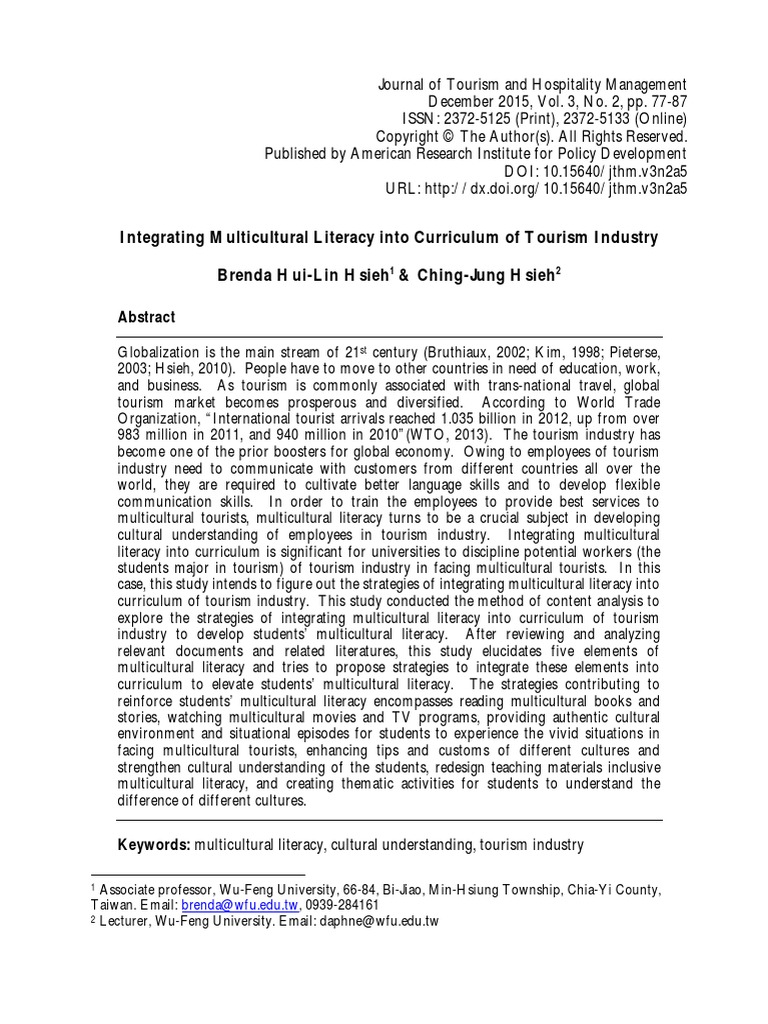 Integrating Multicultural Literacy Into Curriculum of Tourism Industry ...