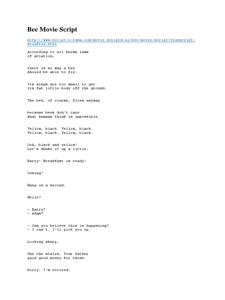 Bee Movie Script: Seinfeld - HTML | PDF | Flowers | Bees
