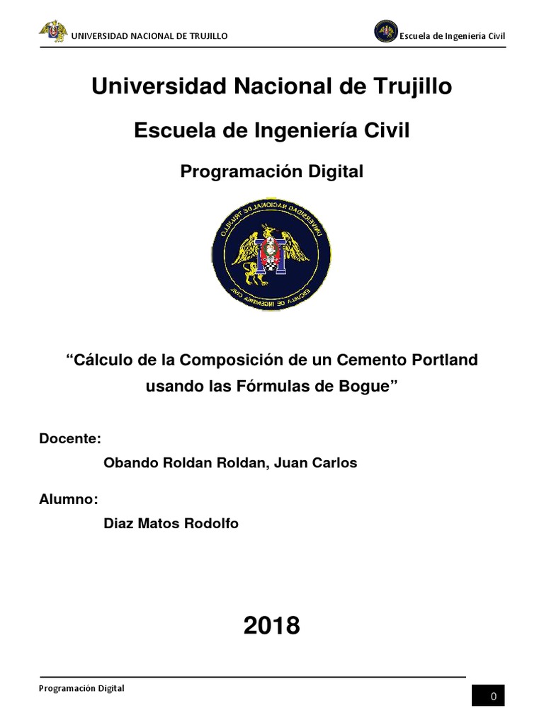 Cálculo de La Composición de Un Cemento Portland Usando Las Fórmulas de ...
