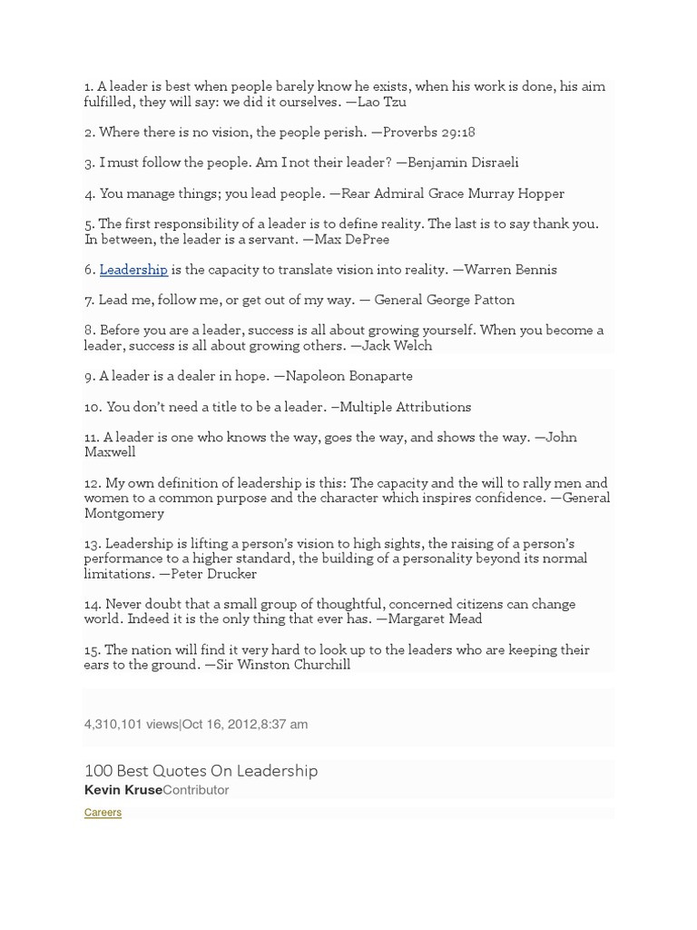 Leadership: 100 Best Quotes On Leadership | PDF | Leadership