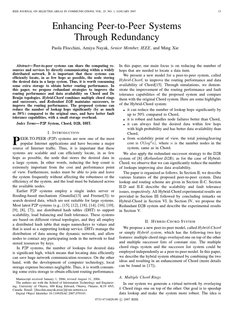 Enhancing Peer-to-Peer Systems Through Redundancy: Proposing Hybrid ...