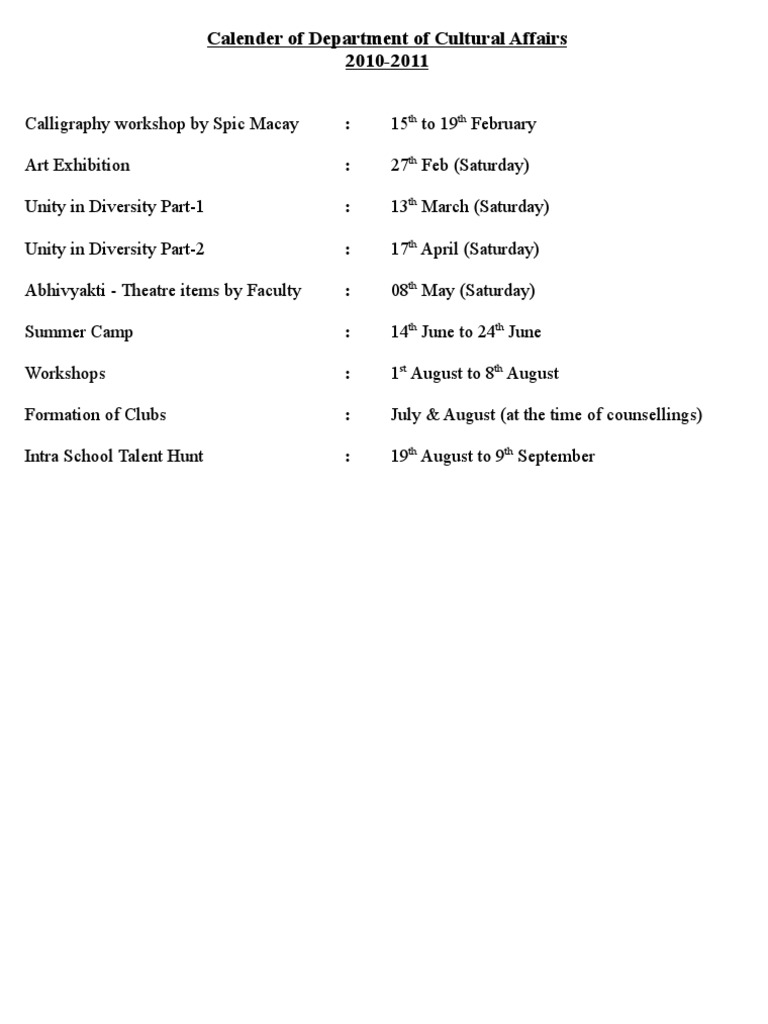 Cultural Calender | PDF