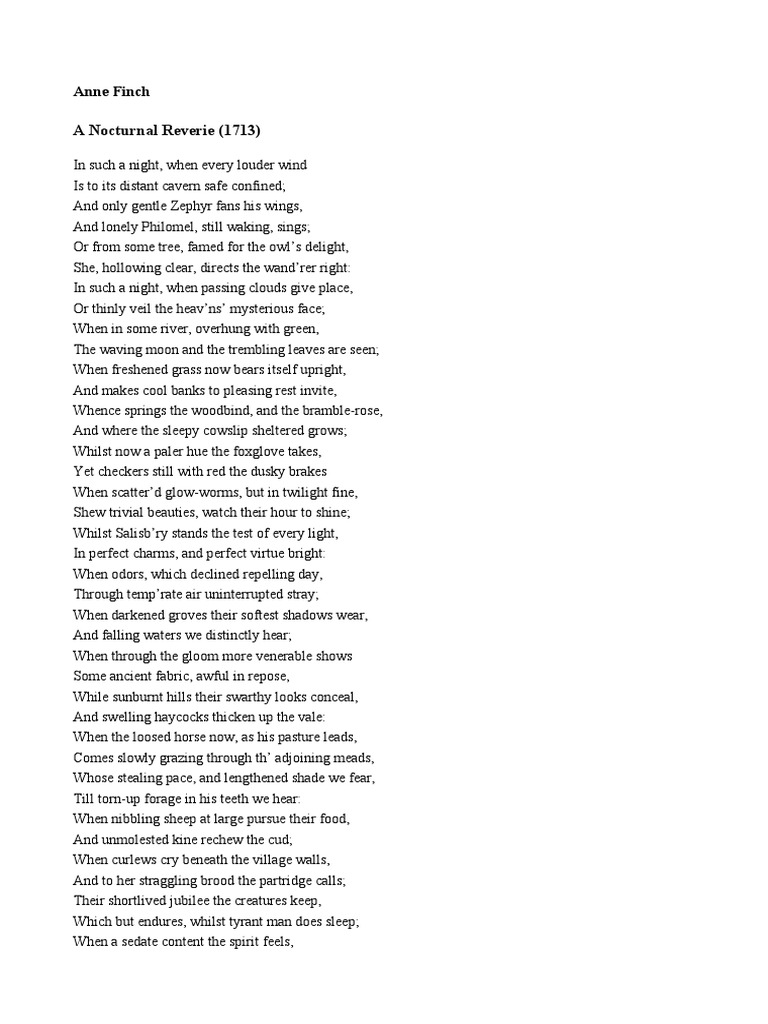 Anne Finch A Nocturnal Reverie (1713) | PDF | Nature