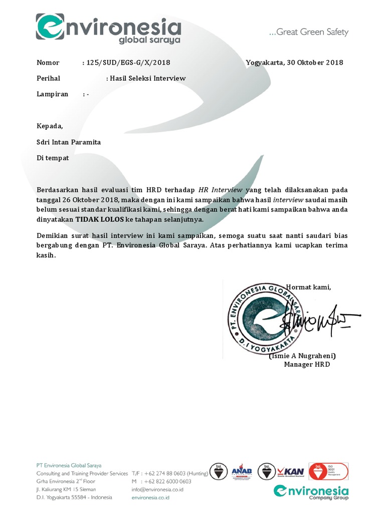 Surat Hasil Interview U3 | PDF