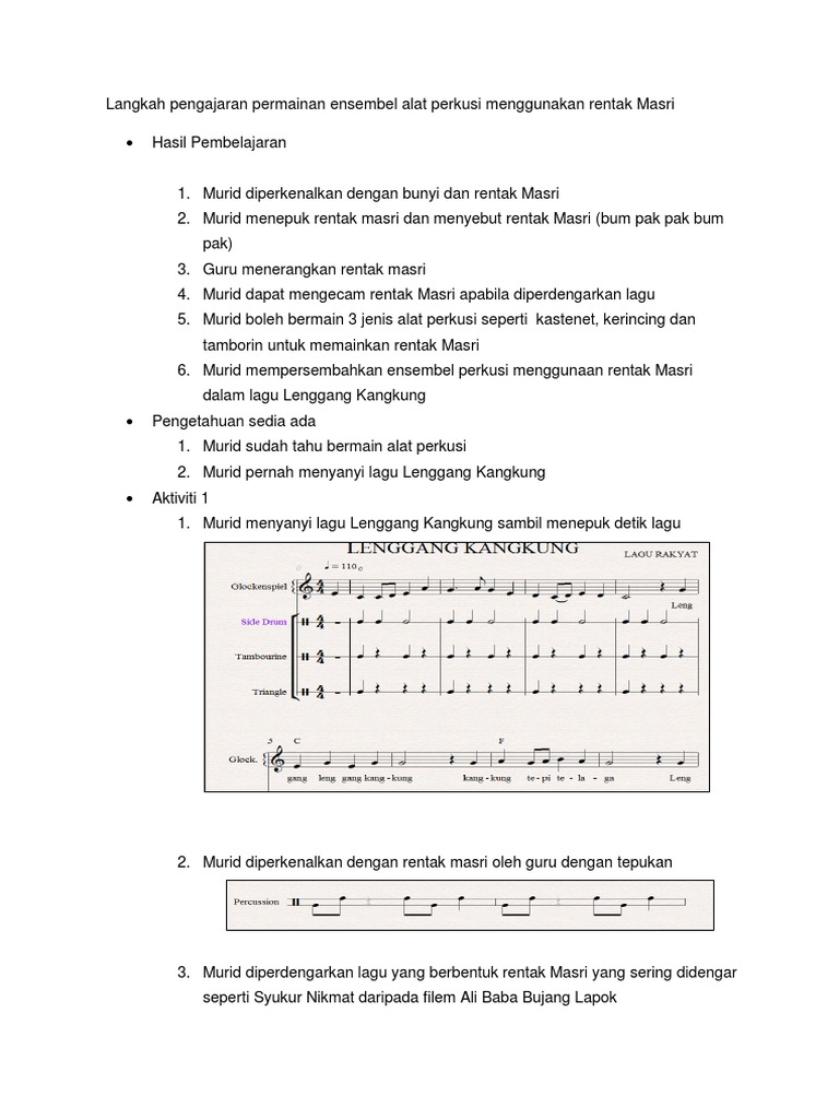 Langkah Pengajaran Permainan Alat Perkusi Menggunakan Rentak Masri | PDF