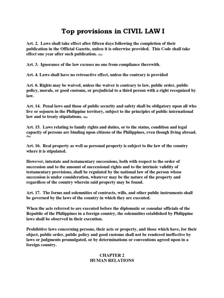 Top Provisions in CIVIL LAW I | PDF | Burden Of Proof (Law) | Lawsuit