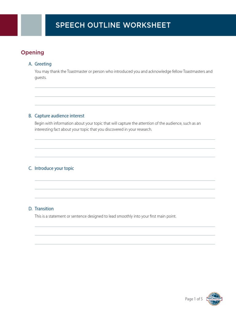 Speech Outline Worksheet | PDF | Intellectual Works | Human Communication