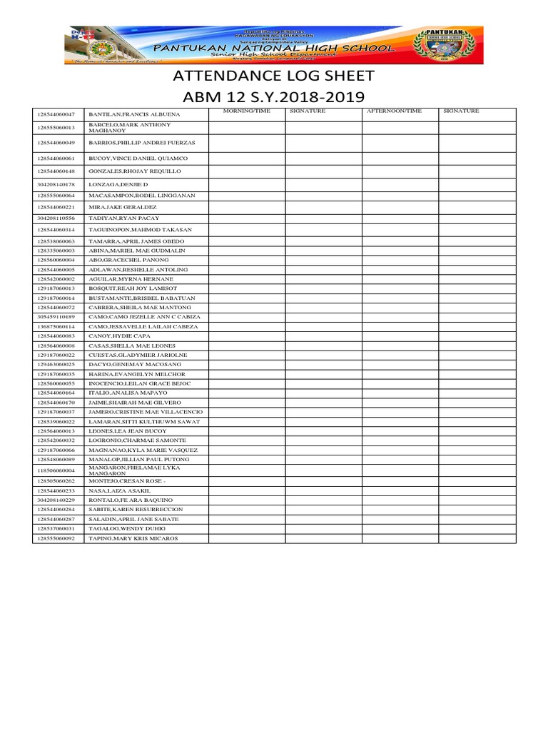 Attendance Log Sheet Abm 12 | PDF