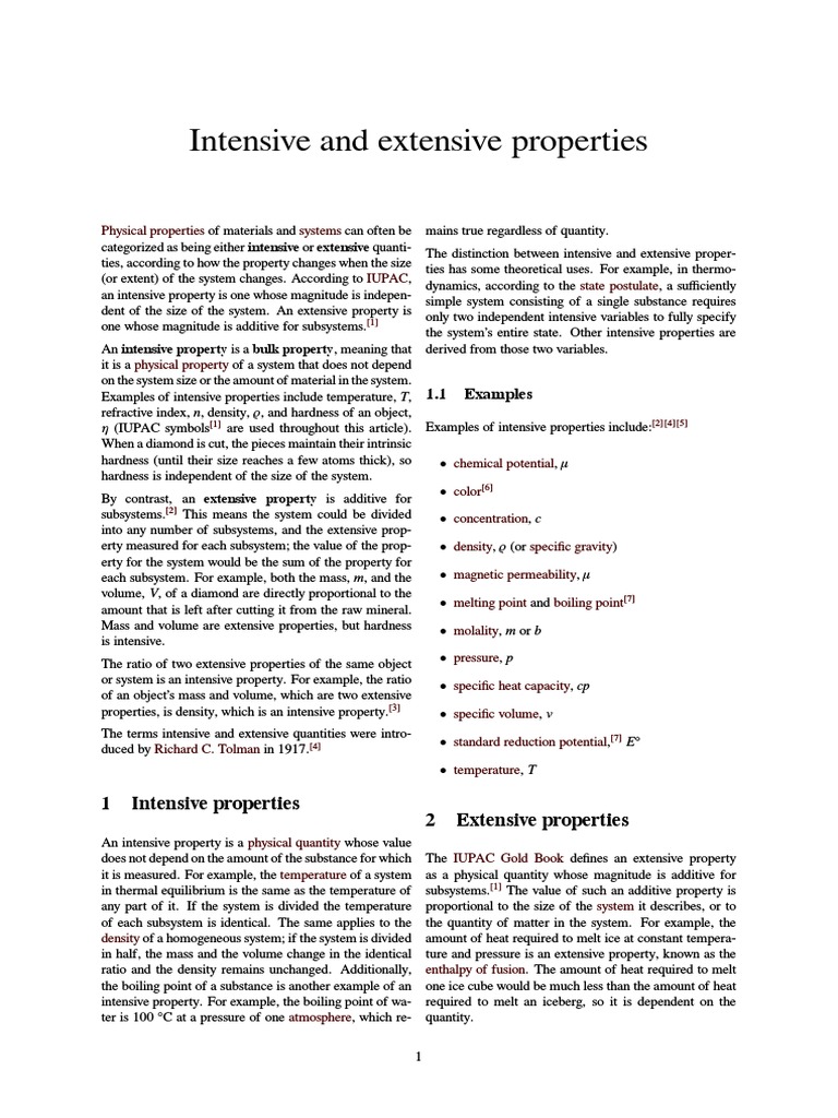 Intensive and Extensive Properties | PDF | Thermodynamic Properties ...