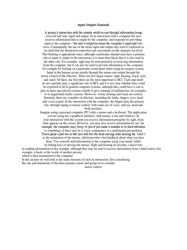 Input-Output Channels | PDF | Eye | Somatosensory System