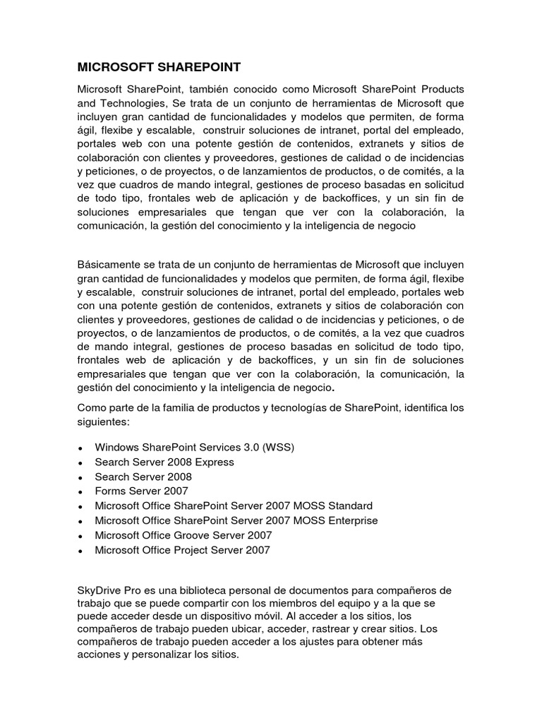 Microsoft Sharepoint | Descargar gratis PDF | Microsoft Office | Oficina 365