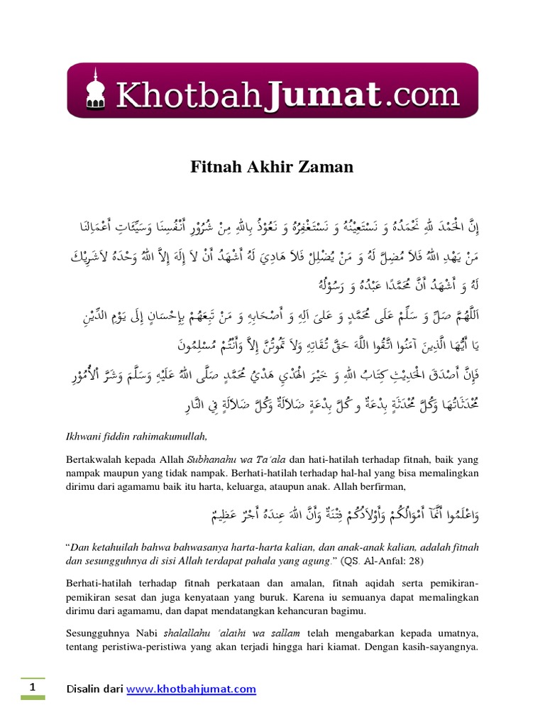 Khutbah Jumat Fitnah Akhir Zaman PDF | PDF