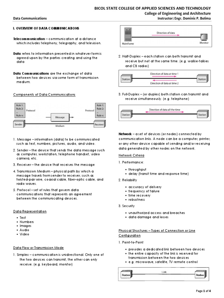 I. Overview of Data Comms | PDF | Network Topology | Computer Network