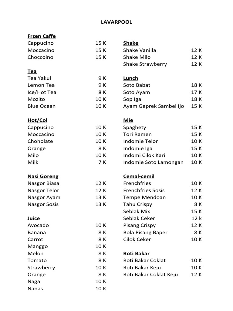 Affordable Eats & Drinks Menu | PDF