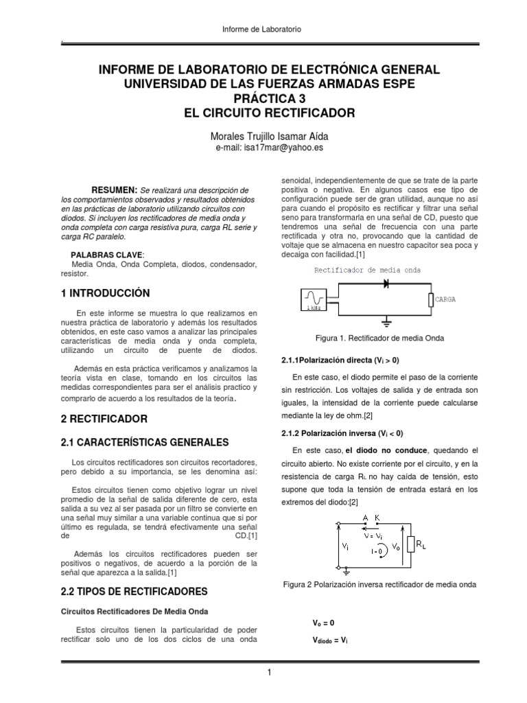 Informe Circuito Rectificador | PDF | Rectificador | Fuerza
