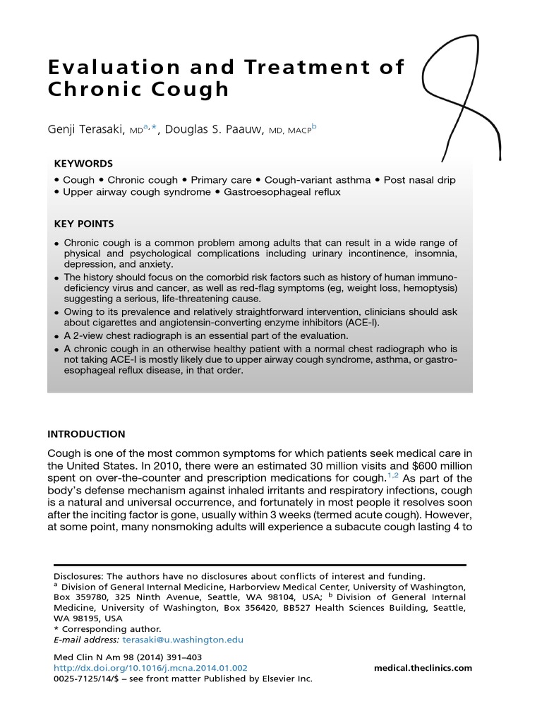 Chronic Cough Evaluation and Treatment Guide | PDF | Cough ...