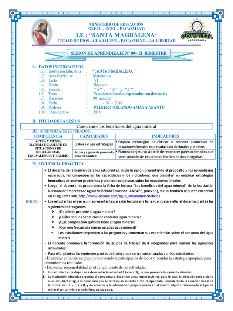 Sesion #3 - 09 Ii Bimestre Jec | PDF | Calcio | Ecuaciones