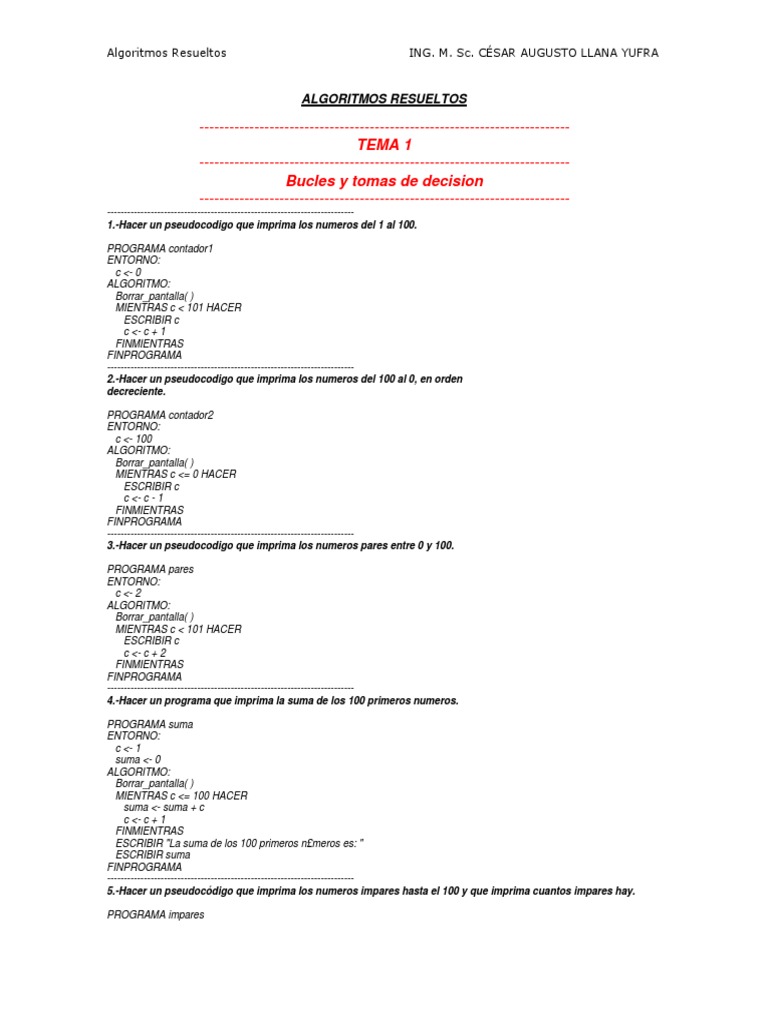 Algoritmos resueltos con bucles, decisiones y subprogramas | PDF | Programación de computadoras ...