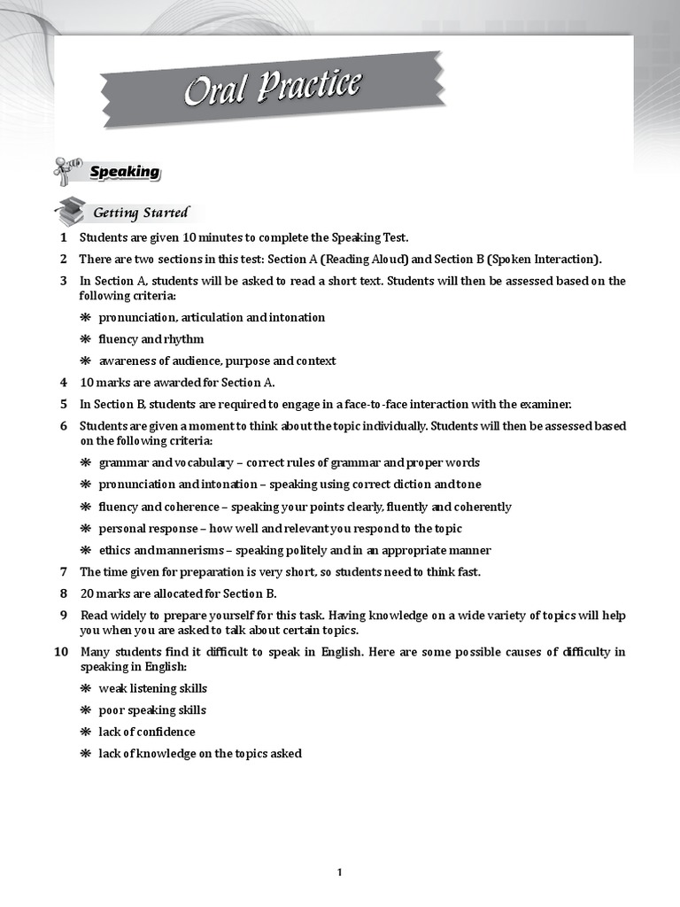 Oral Practice & Oral Test English F2 | PDF | Fluency