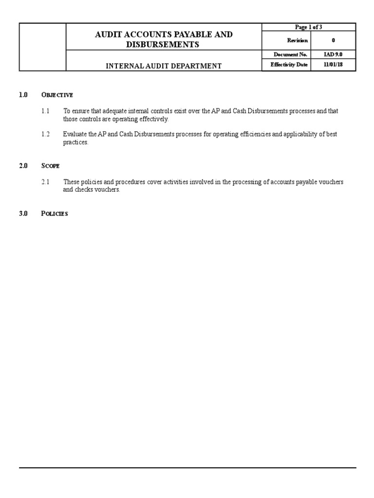 Iad 9.0 Audit of Disbursements | PDF | Accounts Payable | Services ...