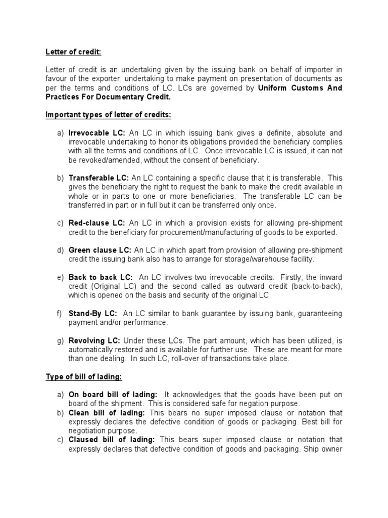 Letter of Credit | Download Free PDF | Letter Of Credit | Bill Of Lading
