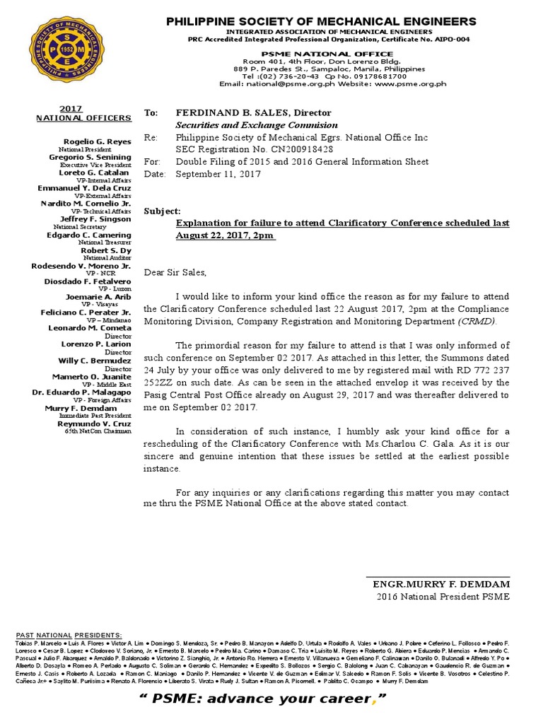 Explanation Letter To SEC 091117 | PDF