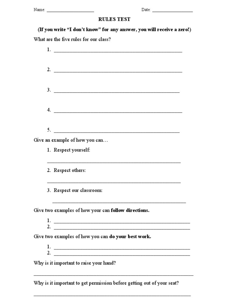 Classroom Rules and Procedures Test | PDF | Cognition | Behavior ...